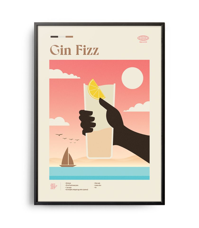 Mid-century modern Gin Fizz Cocktail poster - Weekend Concept