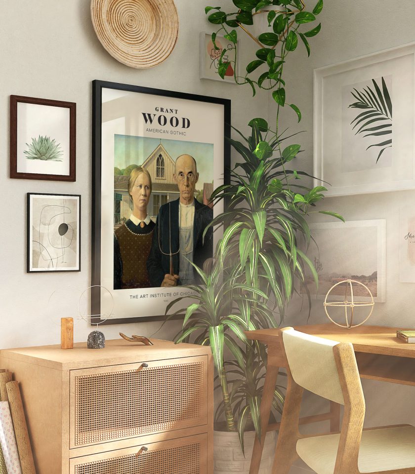 Mid-century modern Grant Wood American Gothic poster - Weekend Poster