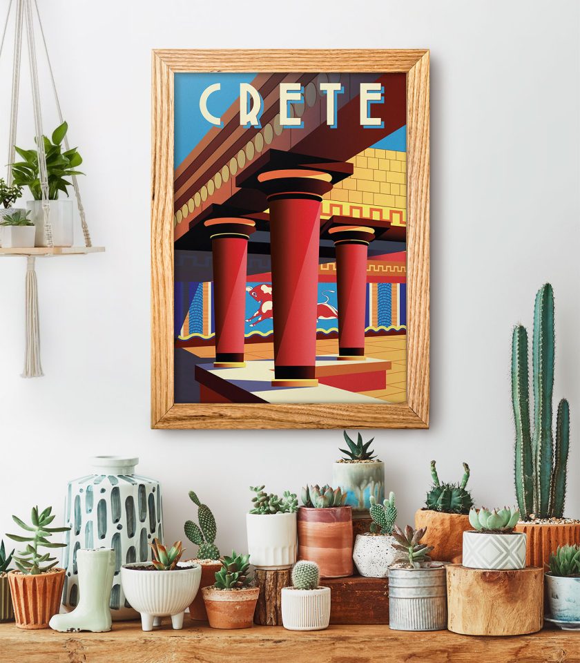 Retro art deco Crete travel poster - Weekend Poster