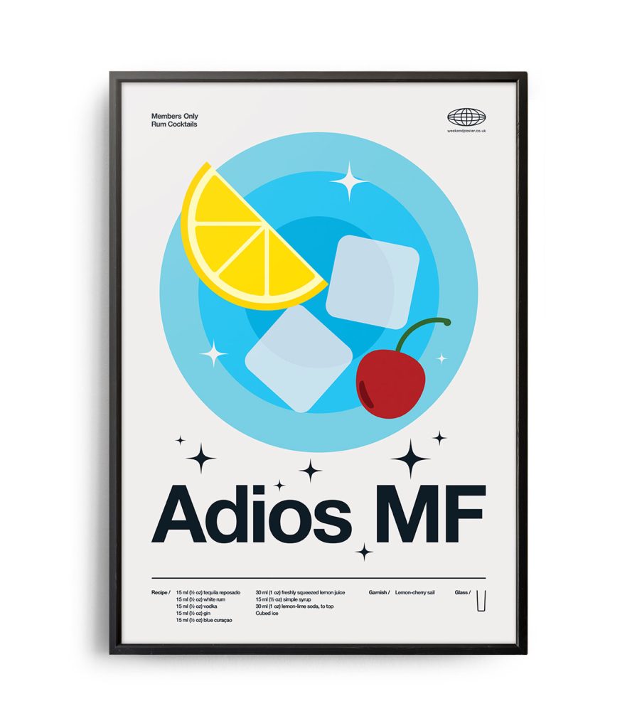 Mid-century modern Adios MF Cocktail poster - Weekend Poster